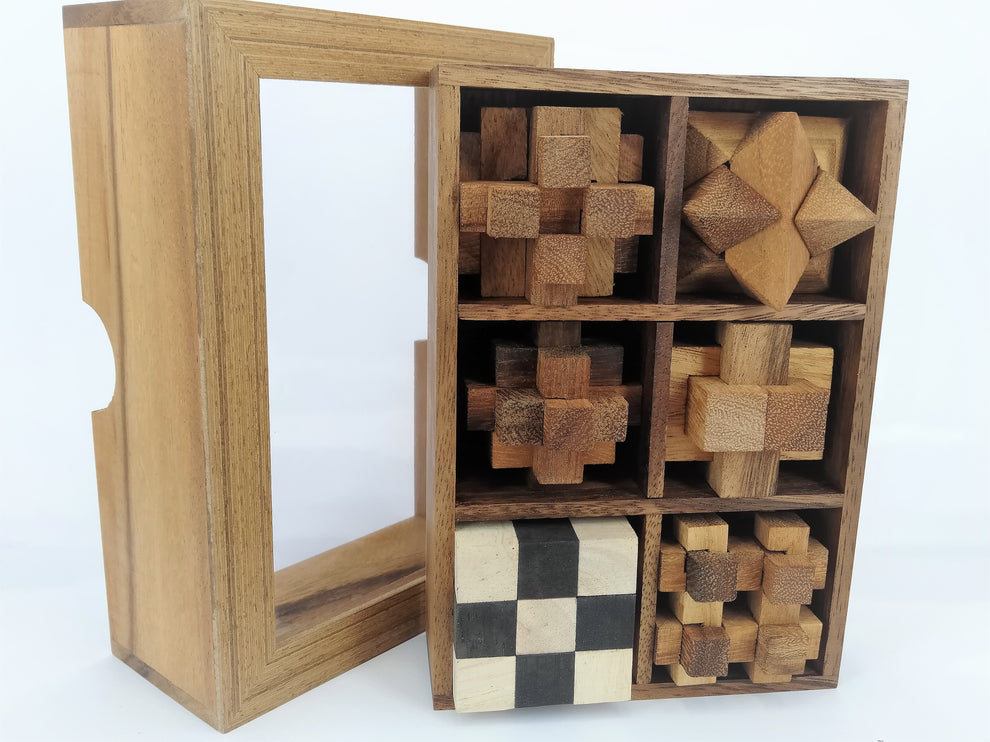 6 puzzles in 1 Wooden Box: Assorted Puzzles – Puzzling Puzzles